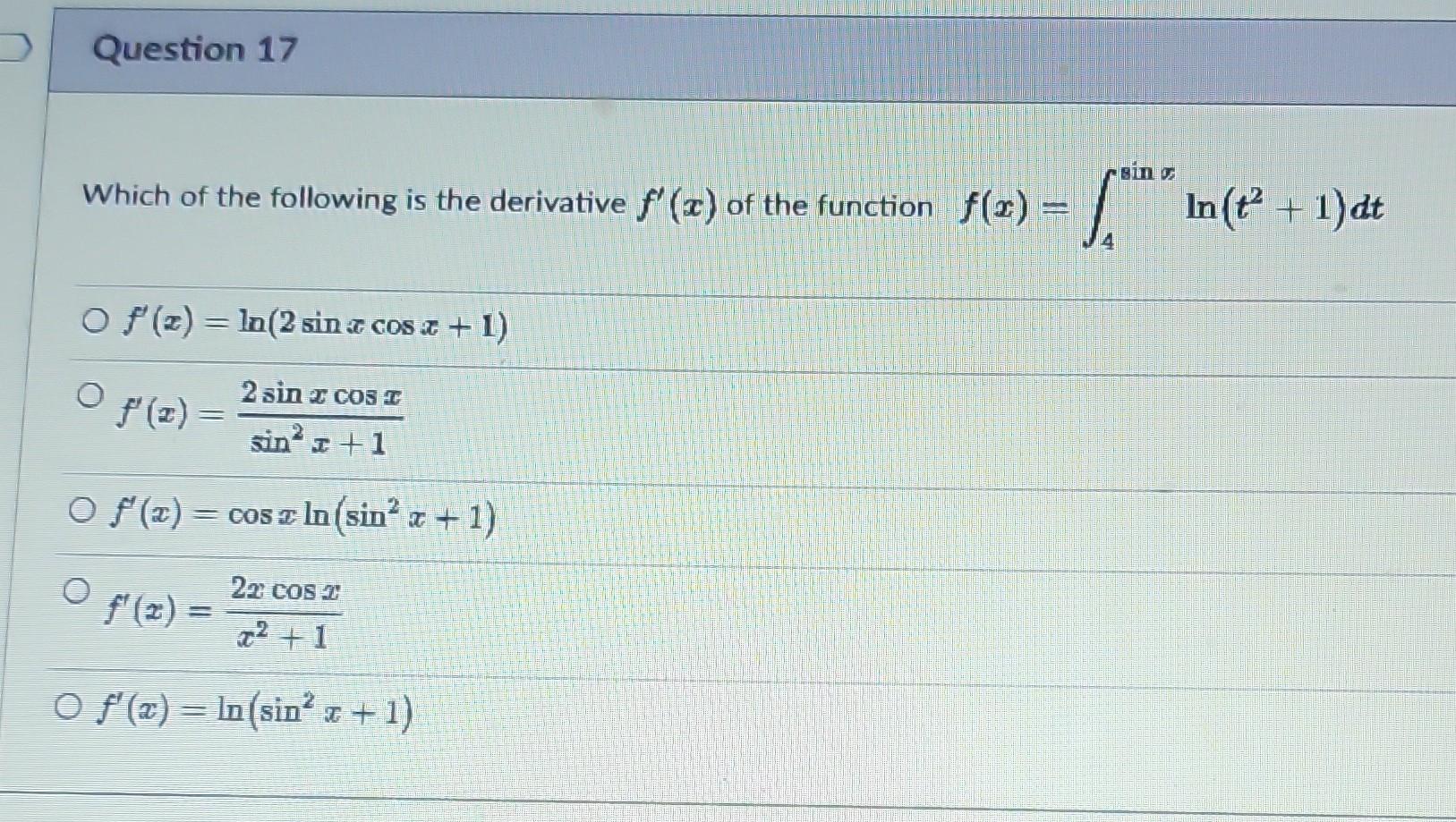 Solved Which of the following is the derivative f′(x) of the | Chegg.com