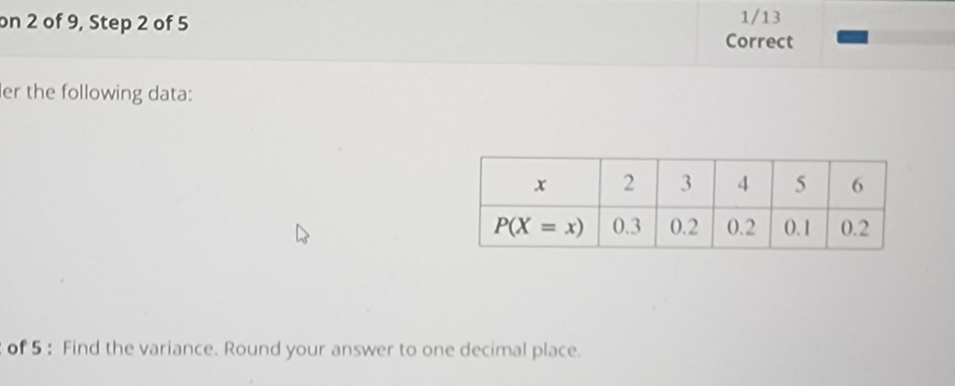 Solved er the following data: of 5: Find the variance. Round | Chegg.com