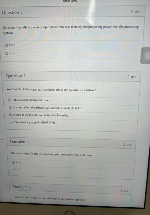 Solved Databases typically are more simple and require less | Chegg.com