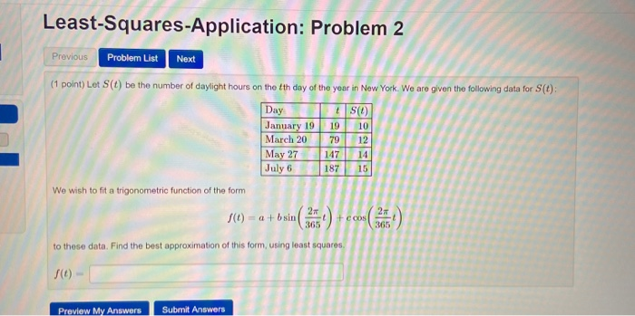 Solved Least-Squares-Application: Problem 2 Previous Next | Chegg.com
