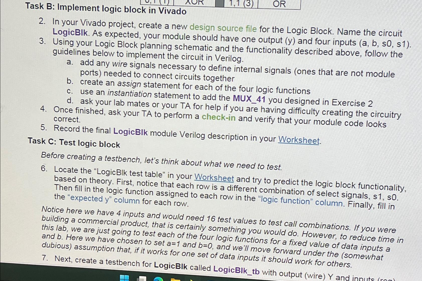 Solved Task B: Implement logic block in Vivado2. ﻿In your | Chegg.com