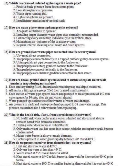Solved 16) Which is a cause of induced syphonage in a waste | Chegg.com