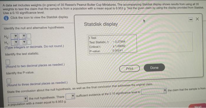 Solved A data set includes weights (in grams) of 35 Reese's | Chegg.com