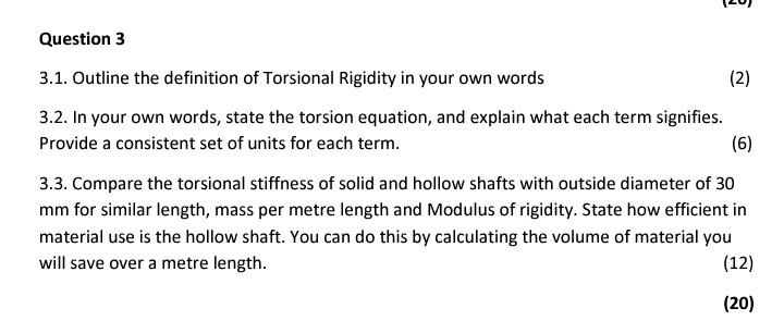 Solved 3.1. Outline the definition of Torsional Rigidity in | Chegg.com
