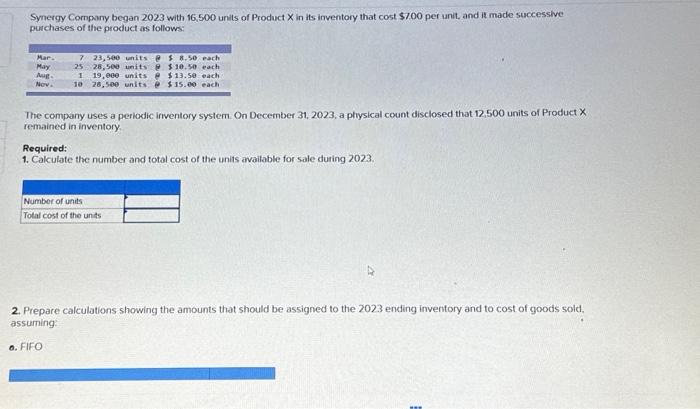 Solved Synergy Compony began 2023 with 16,500 unils of | Chegg.com