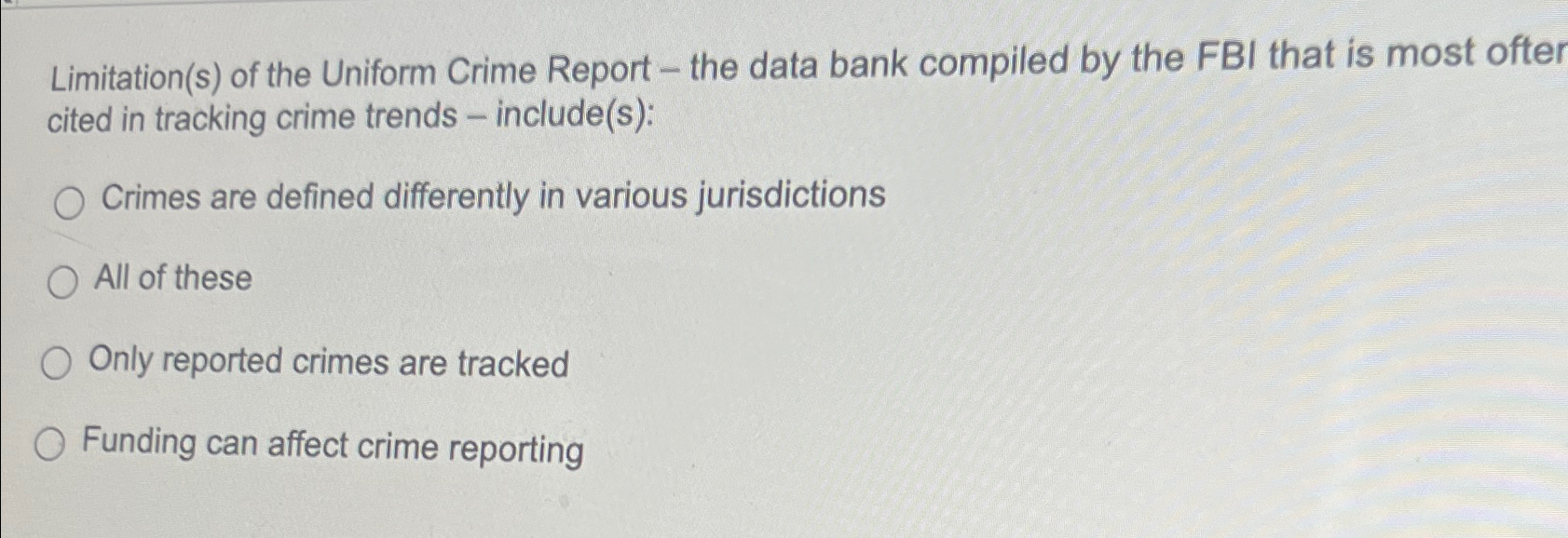 Solved Limitation(s) ﻿of the Uniform Crime Report - ﻿the | Chegg.com