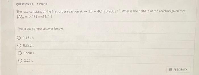 Solved The rate constant of the first-order reaction A→3 | Chegg.com