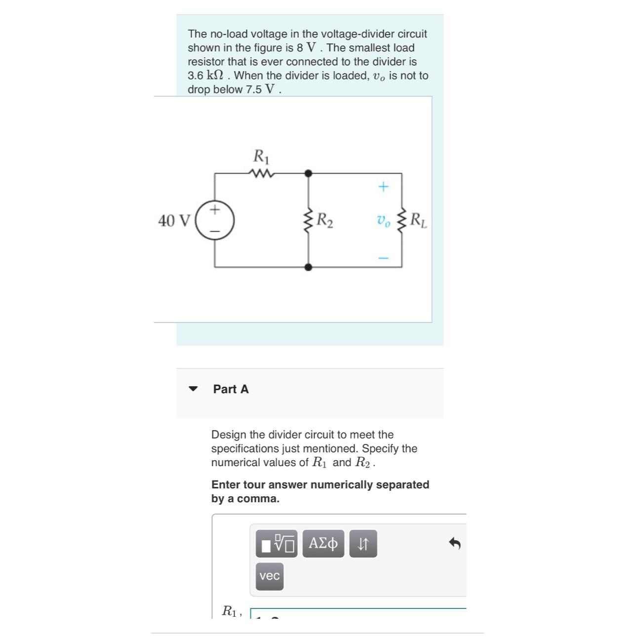 Solved The no-load voltage in the voltage-divider circuit | Chegg.com