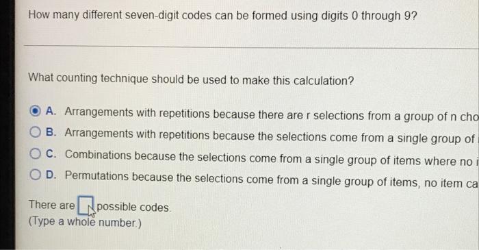 Solved How many different seven-digit codes can be formed | Chegg.com