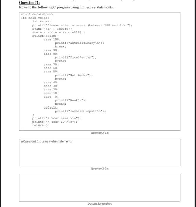 Solved Rewrite the following C program using if-else | Chegg.com