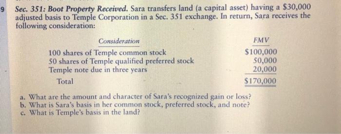 Solved -9 Sec. 351: Boot Property Received. Sara transfers | Chegg.com