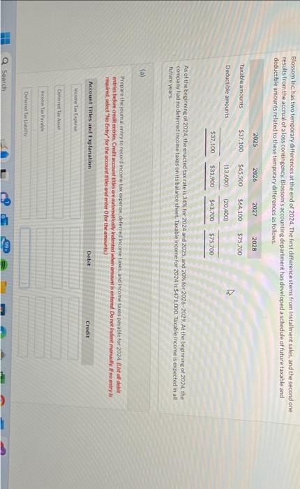 Solved Blassom inc has two temporary differences at the end | Chegg.com