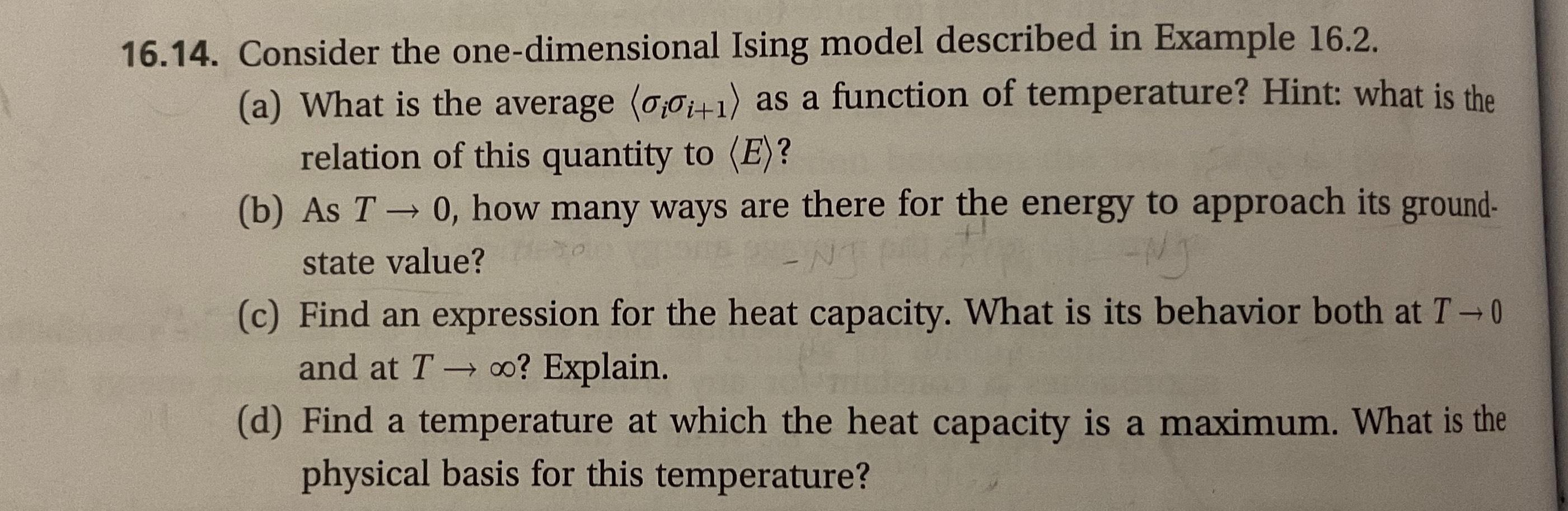 Solved 16.14. ﻿Consider the one-dimensional Ising model | Chegg.com