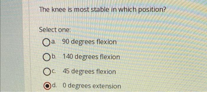 Solved The knee is most stable in which position? Select | Chegg.com