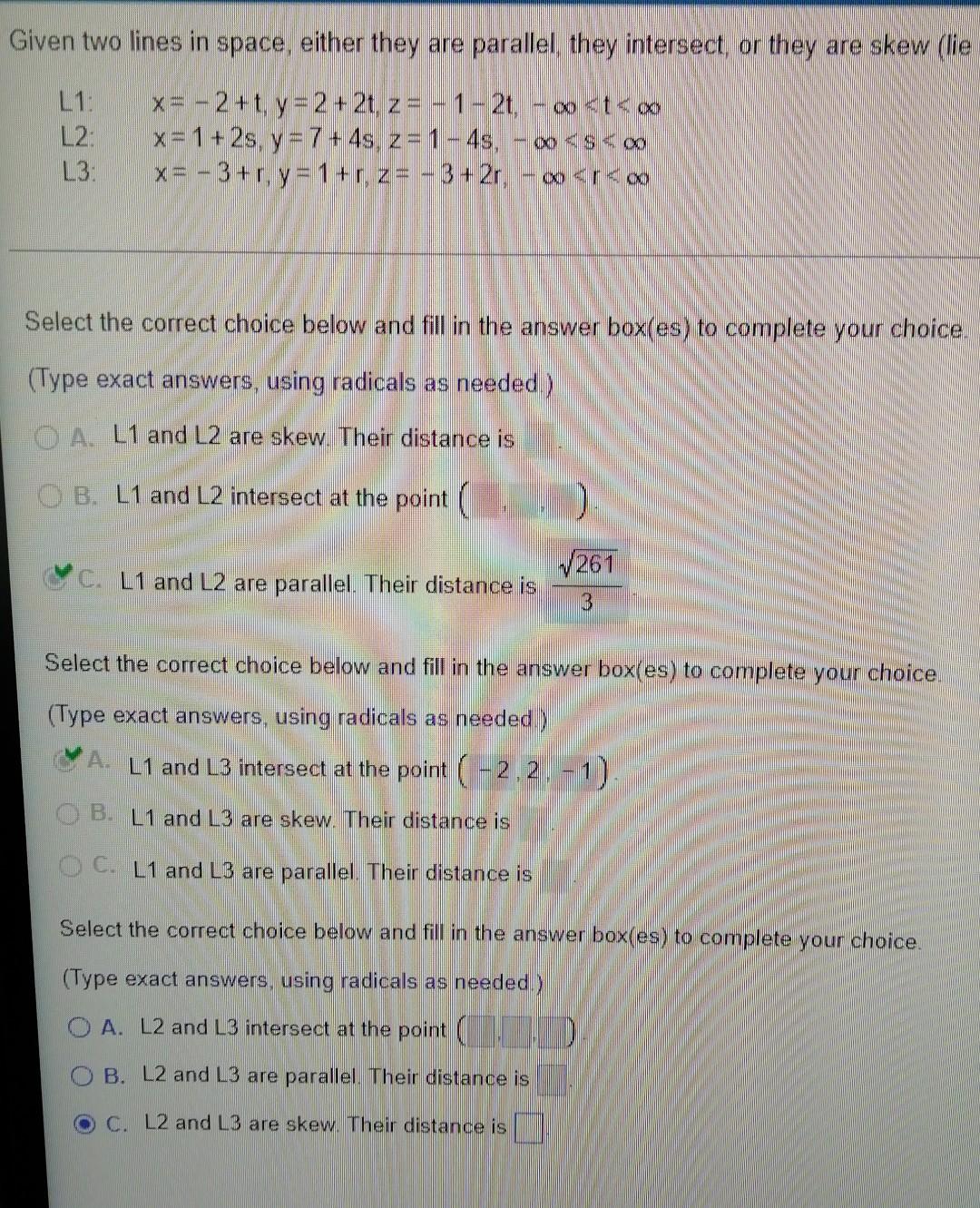 Solved Given two lines in space either they are parallel, | Chegg.com