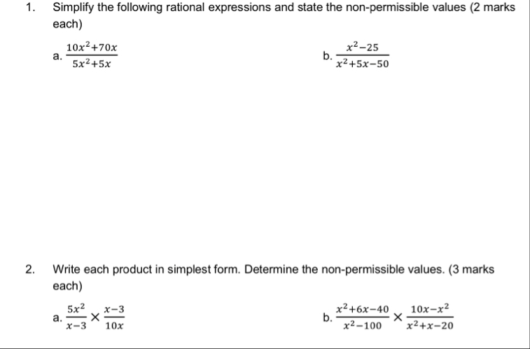 Solved Simplify the following rational expressions and state | Chegg.com