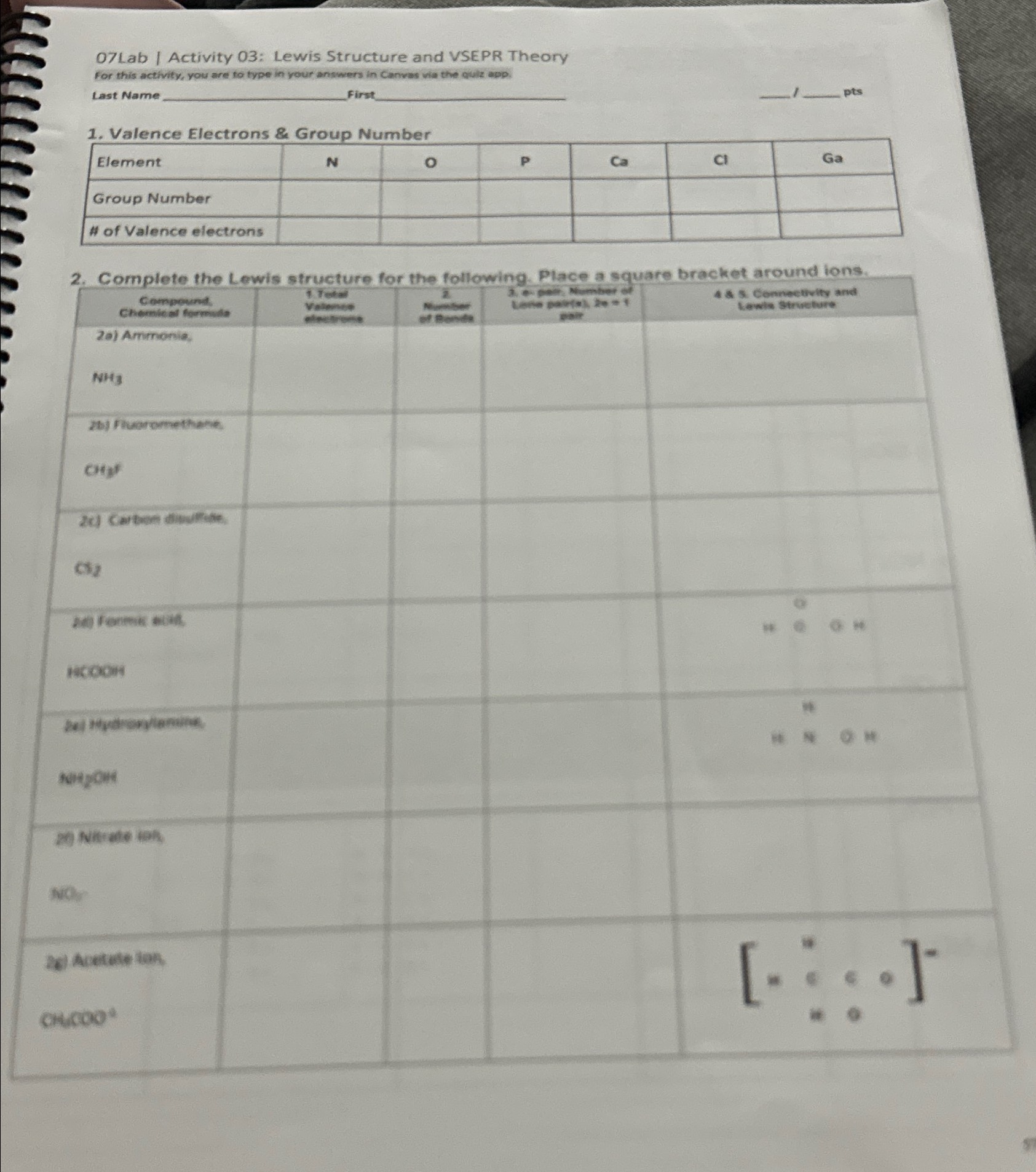 Solved 07Lab | ﻿Activity 03: Lewis Structure and VSEPR | Chegg.com