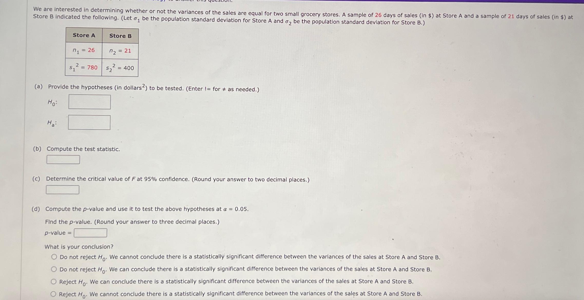 Solved Store B ﻿indicated the following. (Let σ1 ﻿be the | Chegg.com
