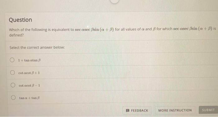 Solved Question Which of the following is equivalent to sec | Chegg.com