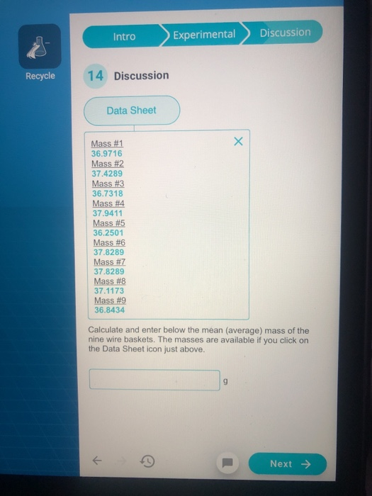 Solved Intro Experimental Discussion Recycle 14 Discussion | Chegg.com