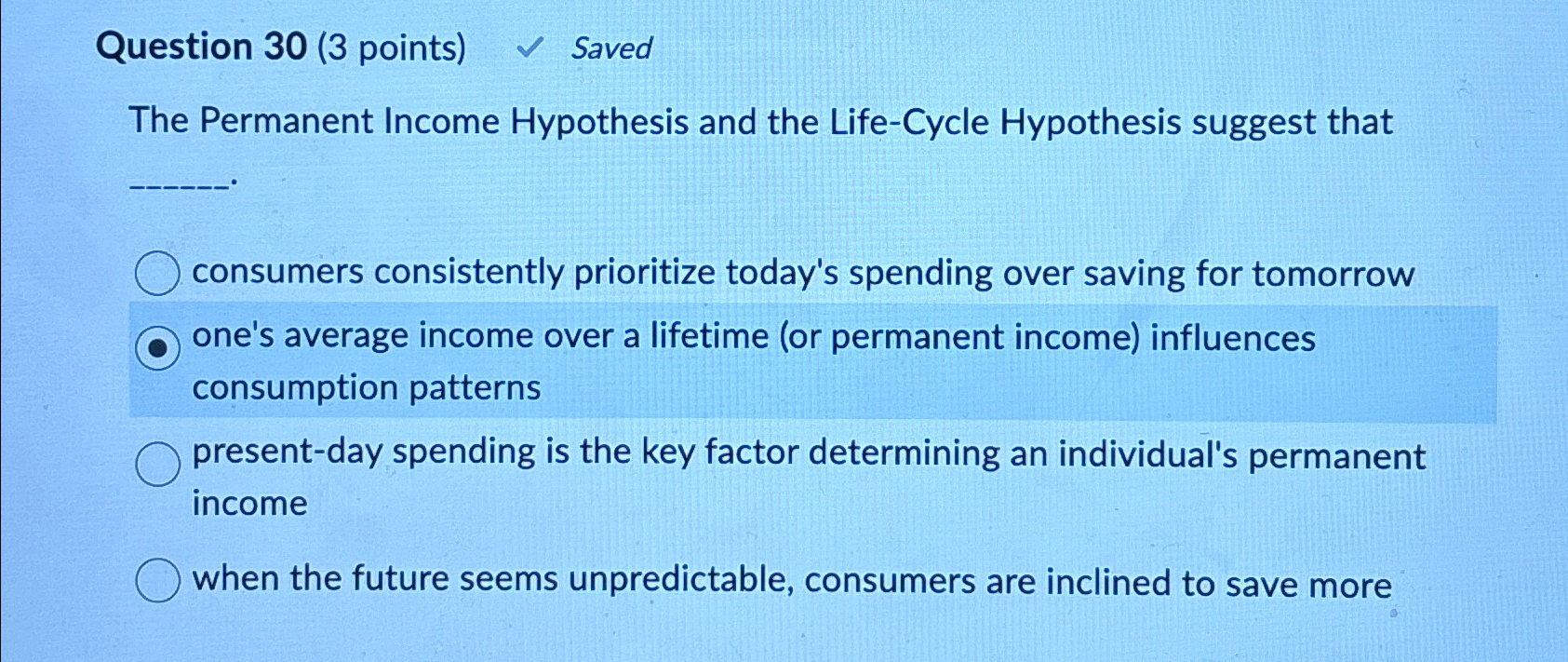 Solved Question 30 (3 ﻿points) ﻿SavedThe Permanent Income | Chegg.com
