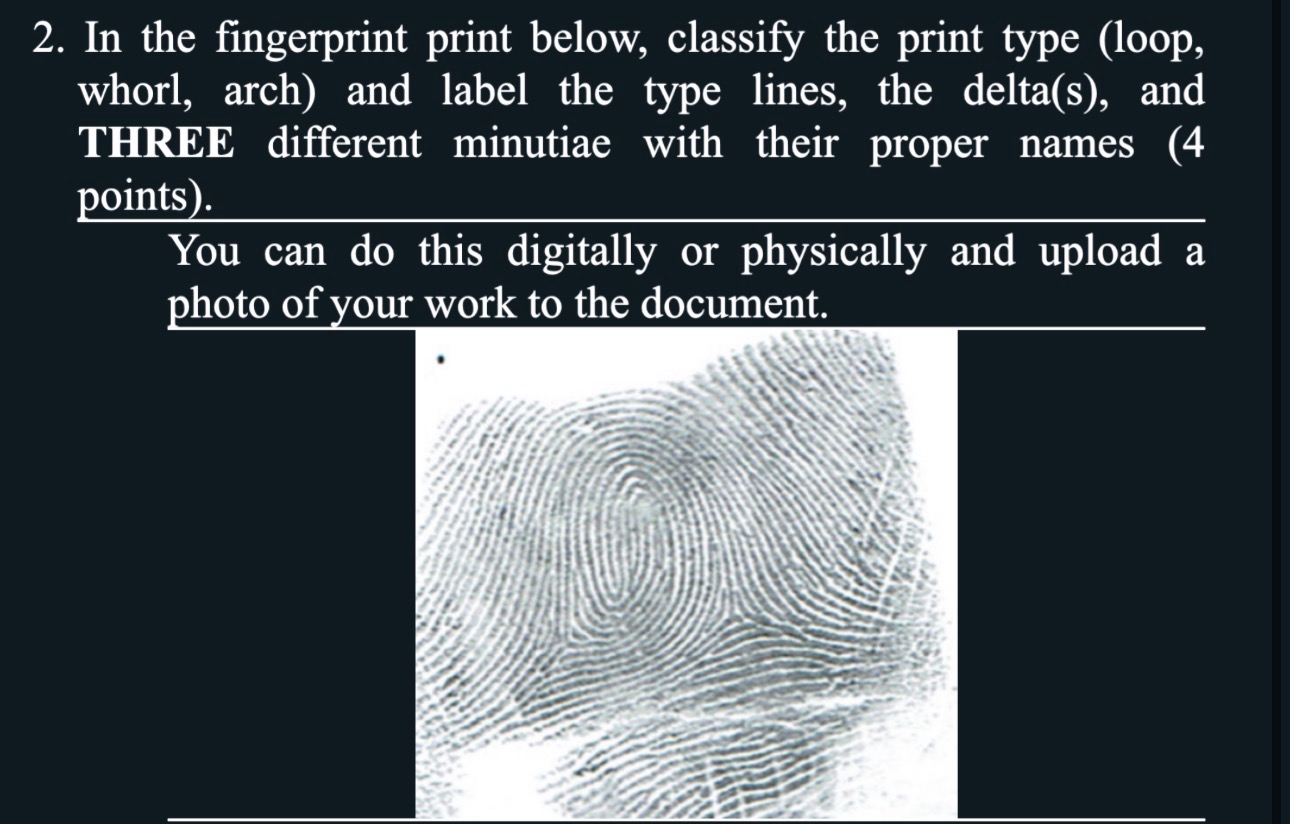 Solved In the fingerprint print below, classify the print | Chegg.com