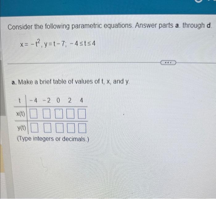 Solved Consider the following parametric equations. Answer | Chegg.com
