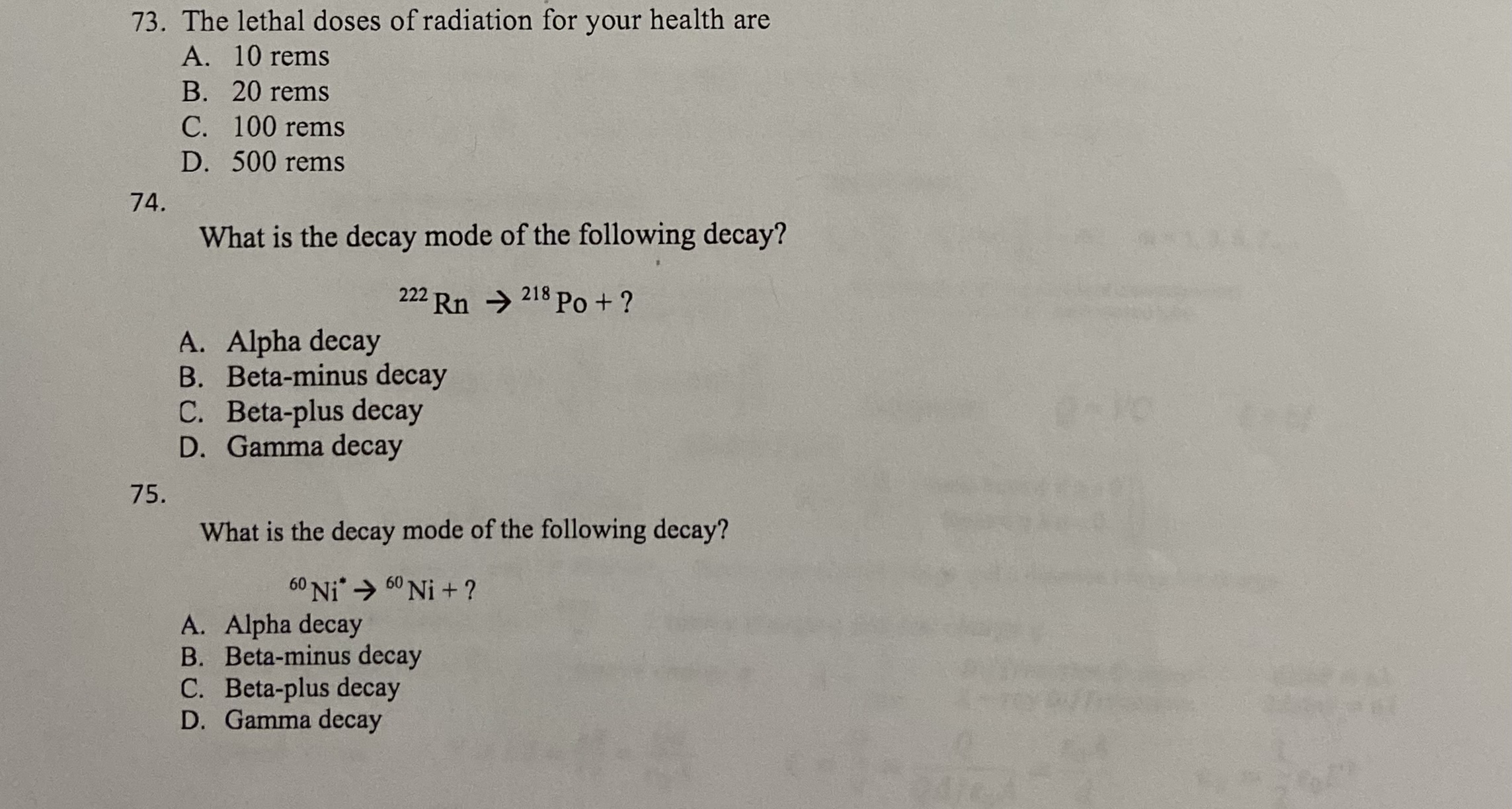 Solved 73. ﻿The lethal doses of radiation for your health | Chegg.com