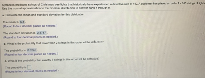 Solved A process produces strings of Christmas tree lights | Chegg.com