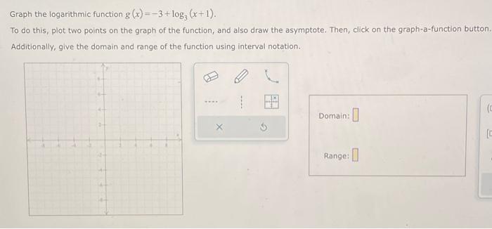 Solved Graph the logarithmic function g(x)=−3+log3(x+1). To | Chegg.com