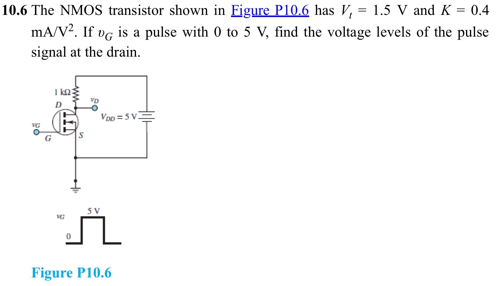 Solved 10.6 ﻿The NMOS transistor shown in Figure P10.6 ﻿has | Chegg.com