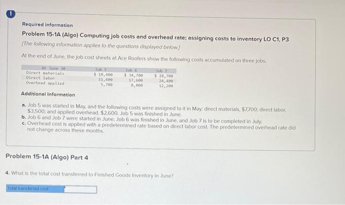 Solved Required information Problem 15-1A (Algo) Computing | Chegg.com