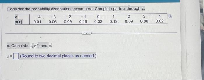 Solved Consider the probability distribution shown here. | Chegg.com