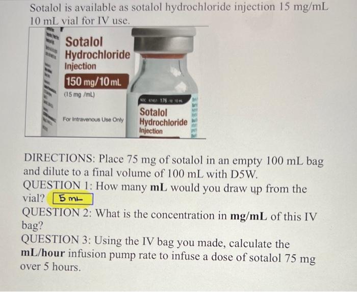 Solved Sotalol is available as sotalol hydrochloride | Chegg.com