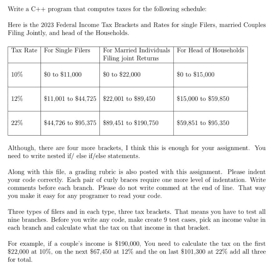 Solved Write a C++ program that computes taxes for the | Chegg.com