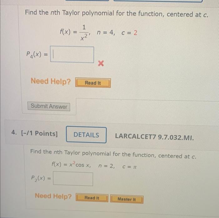 Solved Find the nth Taylor polynomial for the function, | Chegg.com
