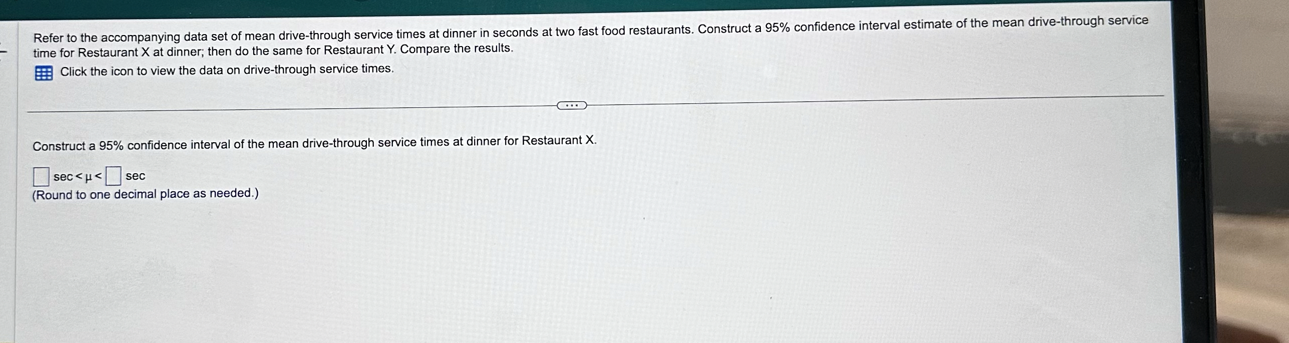 Solved Refer to the accompanying data set of mean | Chegg.com