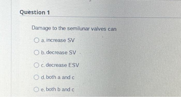 Solved Question 1 Damage to the semilunar valves can O a. | Chegg.com