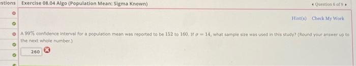 Solved estions Exercise 08.04 Algo (Population Mean: Sigma | Chegg.com