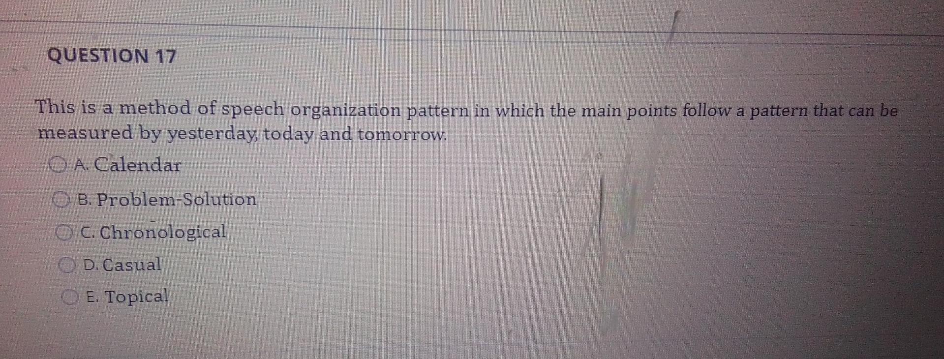 Solved QUESTION 17 This is a method of speech organization | Chegg.com