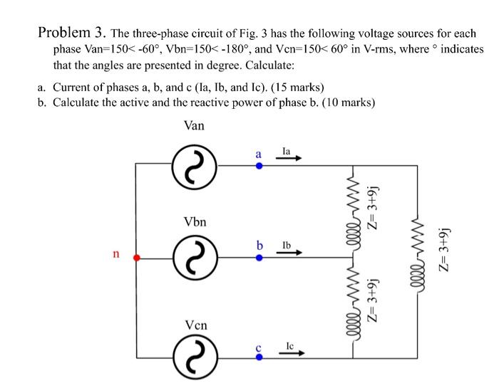Solved Problem 3. The three-phase circuit of Fig. 3 has the | Chegg.com