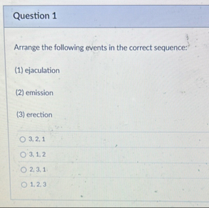Question 1Arrange the following events in the correct | Chegg.com