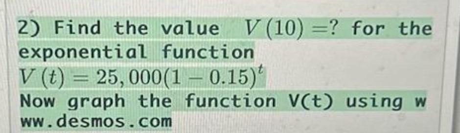 Solved 2) Find the value V(10)= ? for the exponential | Chegg.com