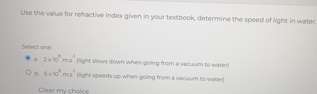 Solved Use the value for refractive index given in your | Chegg.com