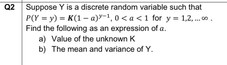 Solved Q2 , ﻿Suppose Y ﻿is a discrete random variable such | Chegg.com