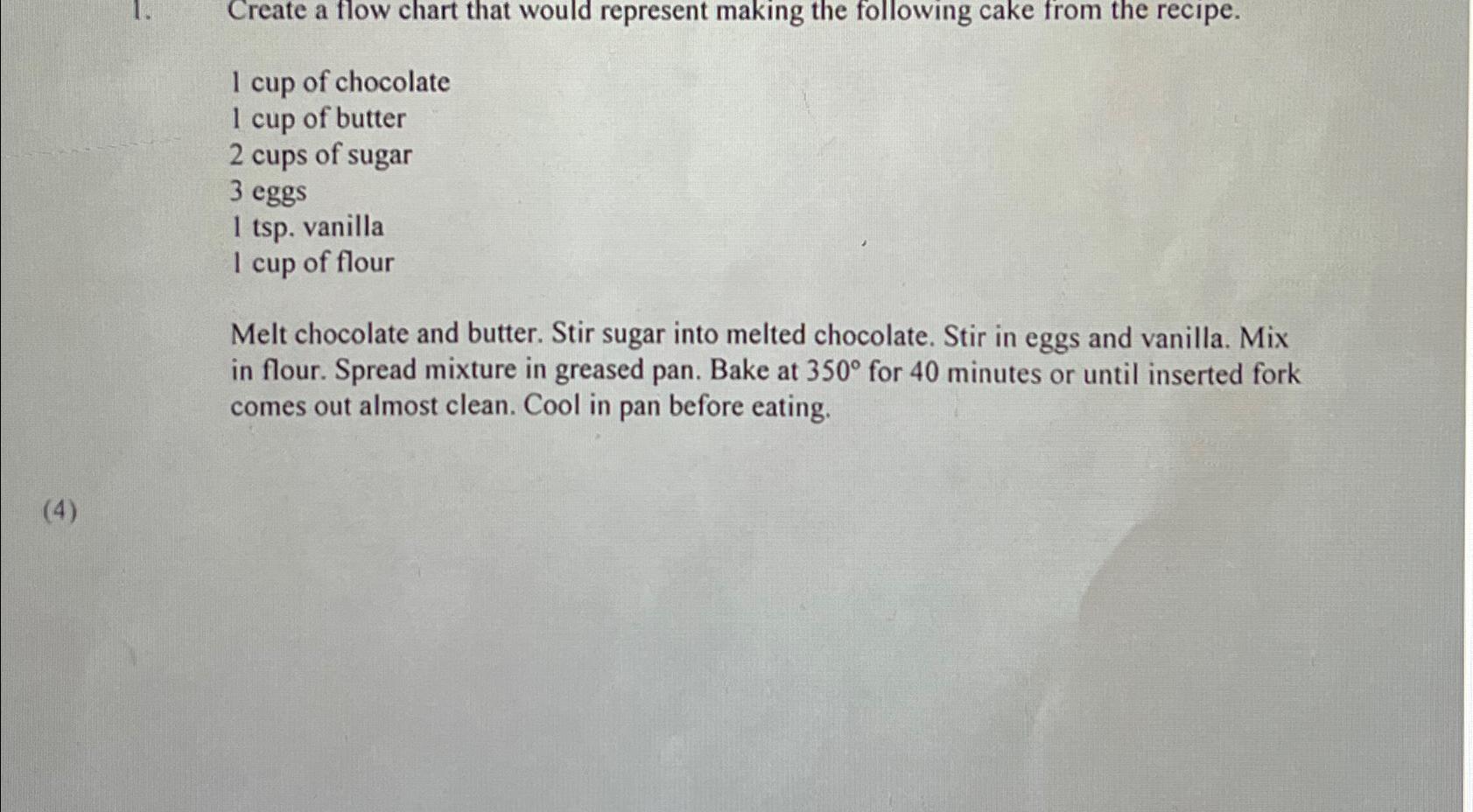 Solved Create a flow chart that would represent making the | Chegg.com