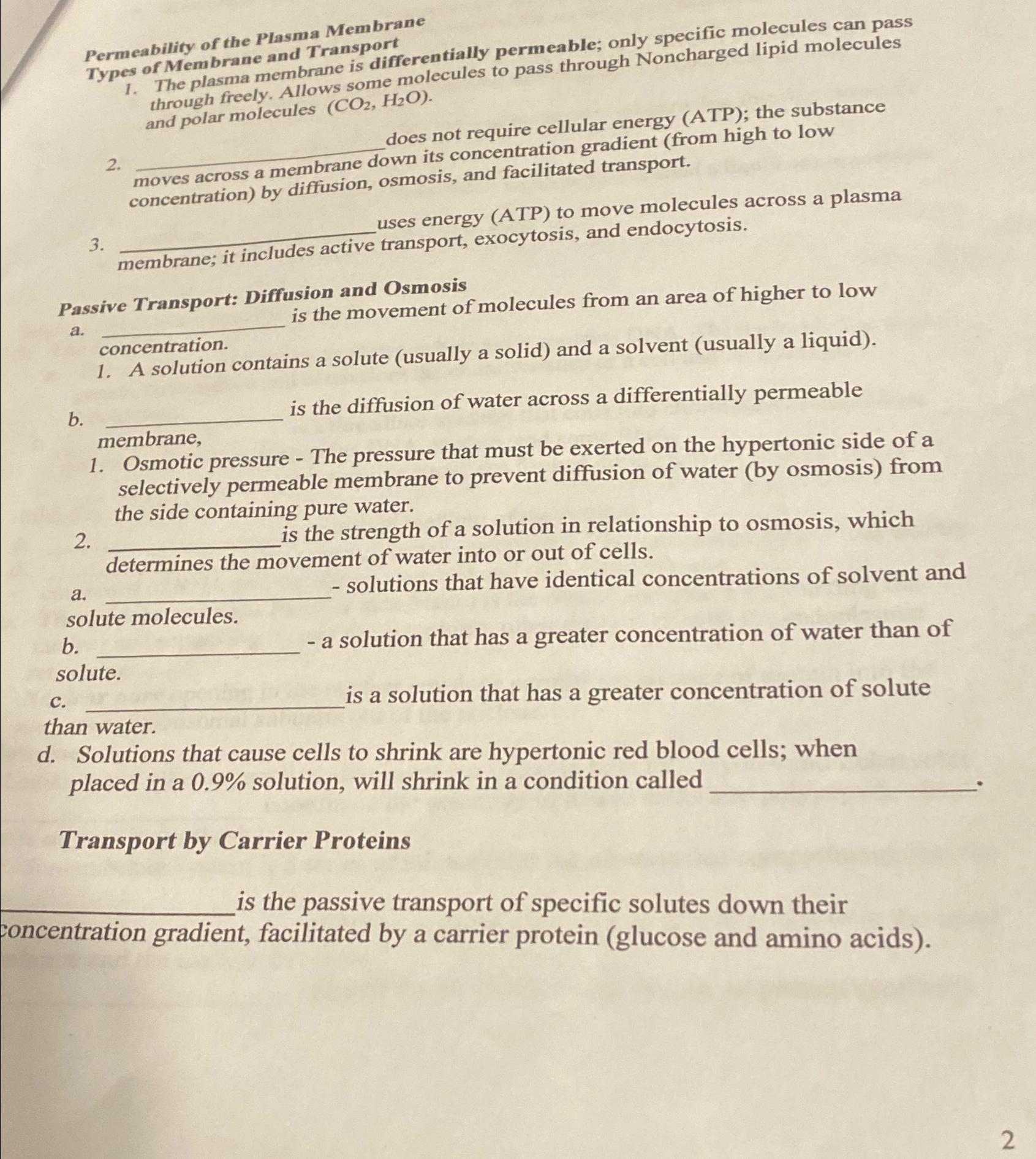 Solved Permeability of the Plasma MembraneTypes of Membrane | Chegg.com