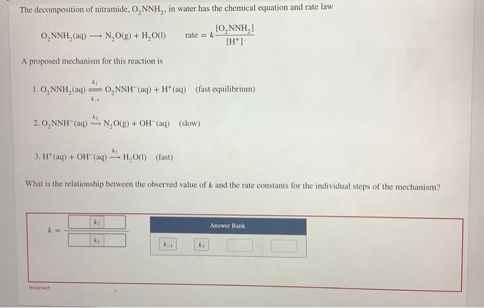 Solved The decomposition of nitramide, O2NNH2, in water has | Chegg.com