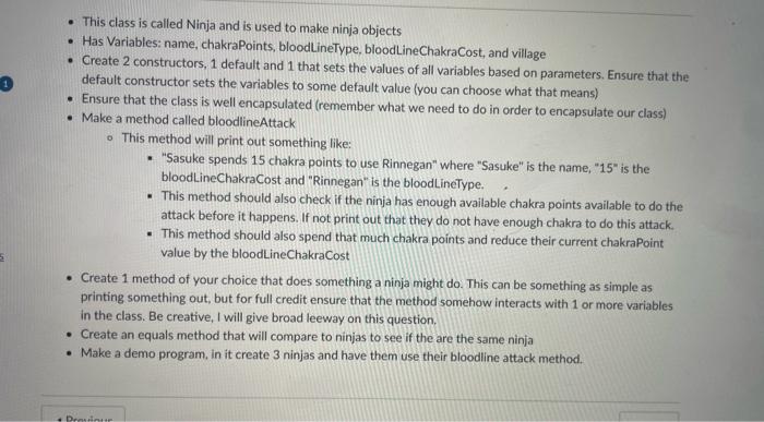 Solved - This class is called Ninja and is used to make | Chegg.com