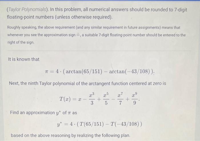 Solved (Taylor Polynomials). In this problem, all numerical | Chegg.com